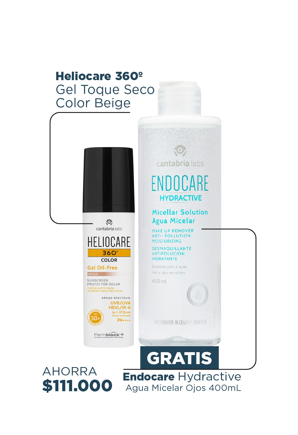 Heliocare 360° Kit Gel Toque Seco Beige Gratis Endocare Hydractive 400ML